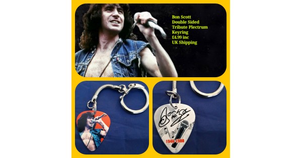 AC/DC Bon Scott Double Sided Tribute Plectrum Keyring