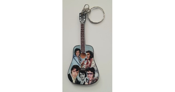 Elvis blue 10cm Wooden Tribute Guitar Key Chain