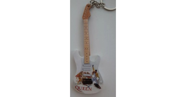 Queen White 10cm Wooden Tribute Guitar Key Chain